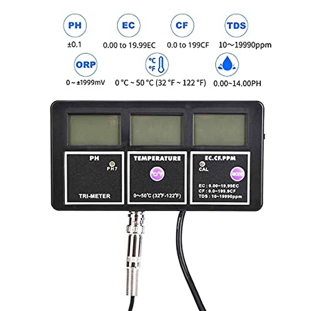 6-in-1 EC CF MV Water Quality Tester, -116 Water Quality Monitor Multi Parameter Meter for Aquariums Hydroponics (110V US Plug)