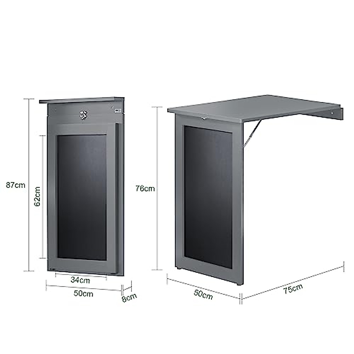 Haotian Murphy Desk Wall-Mounted Table Folding Kitchen & Dining Table, Gray FWT20-HG