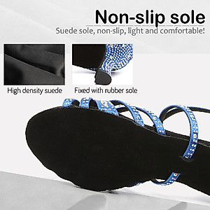 SWDZM Women's Rhinestone Dance Shoes Ballroom Latin Salsa Performance Practice Dancing Shoes,L377,Blue,Heel 3'',US 6