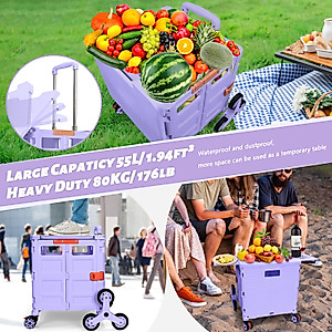 Foldable Utility Cart Collapsible Portable Crate Rolling Carts with Stair Climbing Wheels Tote Basket with Magnetic Lid Telescopic Cover Wear-Resistant 360°Rotate Wheel Noiseless for Shopping Office