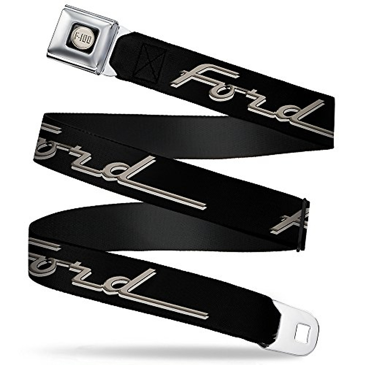 Buckle-Down Seatbelt Belt - FORD F-100 Script Black/Tan-Gray - 1.0" Wide - 20-36 Inches in Length