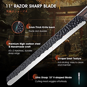 univinlions 11" Slicing Carving Brisket Knife Japanese Hand Forged Full Tang Ham Meat Slicer for Cutting Ribs Roasts Fruits Veggies Grilling BBQ Birthday Thanksgiving Christmas Gift Idea Men