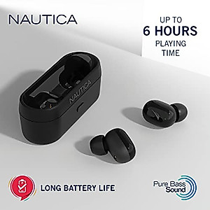 Nautica T300 True Wireless Earbuds, Bluetooth v5.0 TWS in-Ear Earphones with Built-in Mic, Wireless Bluetooth Earbuds, Micro-USB Charging Case Touch Control, Ergonomic Design Sweat-Proof (Black)