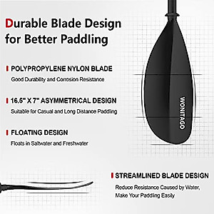 WONITAGO Kayak Paddle Premium Fiberglass Shafts with Reinforced Nylon Blades, Floating Oars for Kayaks, Adjustable 215-225 cm/85-90 Inches, White