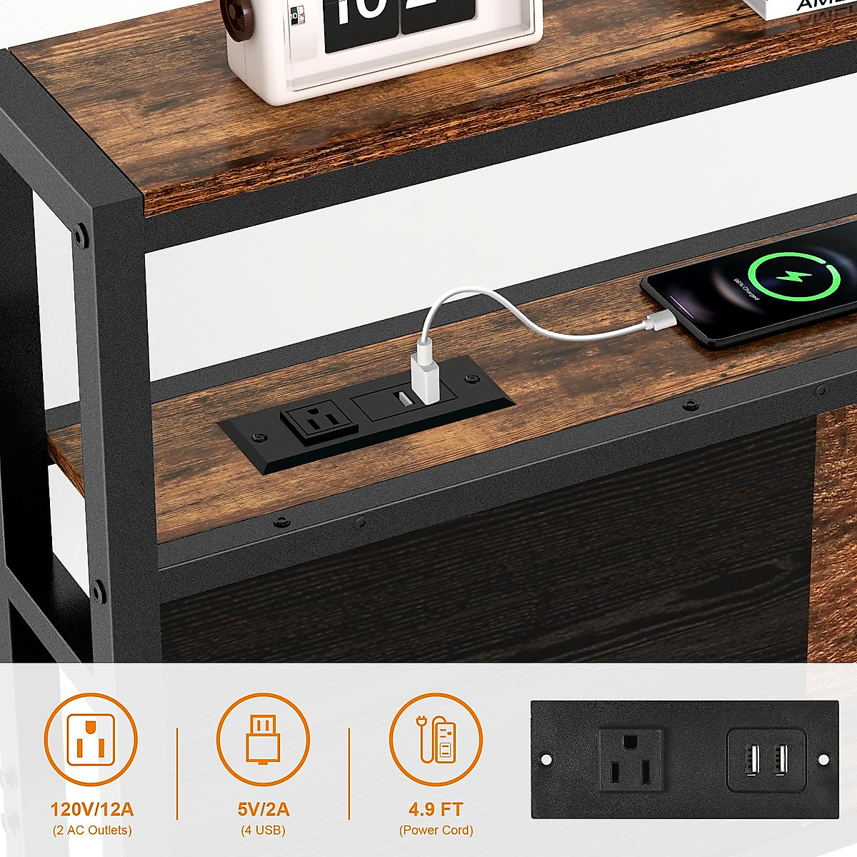 Livofloral Queen Size Headboard, Headboards with Charging Station, USB Port and LED Light, Head Board with 2-Tier Storage Shelf, Adjustable Height, Easy Assembly, Sturdy and Stable, Rustic Brown