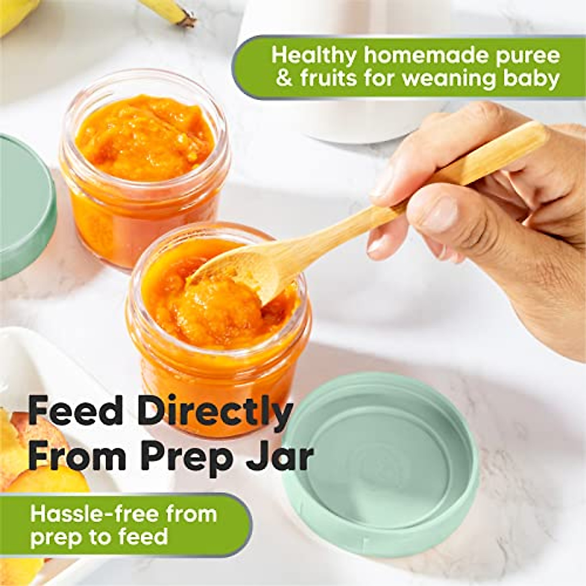 KeaBabies 6-Pack Glass Baby Food Containers - 4 oz Leak-Proof, Microwavable, Glass Baby Food Jars - Baby Food Storage Containers - Baby Bullet Jars with Lids, Freezer Safe (Musk Dusk)