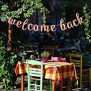 INNORU Glitter Welcome Back Banner - Retirement Party, Welcome Home Sign, Moving Away, First Day of School, Family Party Decorations Rose Gold