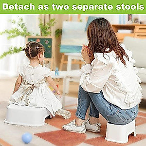 Two Step Stool for Kids, Double up Baby Child Toddler Stepping Stool for Potty Training,Bathroom Sink,Kitchen,Toilet Stool with Anti-Slip Strips for Safety, Stackable, Wide Step (2 Packs White)
