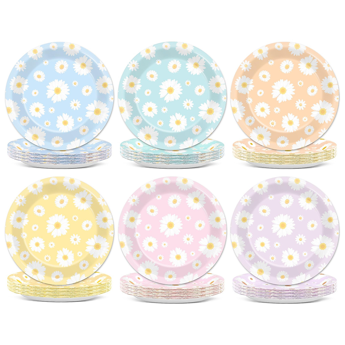 CHUNNIN 60Pcs Daisy Party Paper Plates for Groovy Daisy Party Supplies 7in Hippie Boho Daisy Disposable Tableware Dinnerware Set for Girls Daisy Birthday Party Decoration Baby Shower Bridal Favor