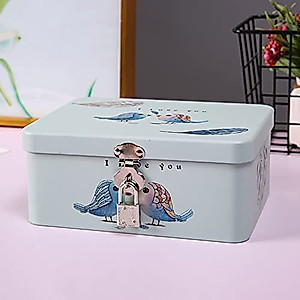 VAYNEkaisa Tin Storage Box with Lid and Lock, Small Jewelry Organizer for Home, Bedroom, Floral Style