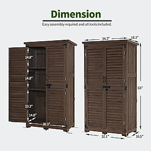 MCombo Outdoor Storage Cabinet, Garden Storage Shed, Outside Vertical Shed with Lockers, Outdoor 63 Inches Wood Tall Cabinet for Yard and Patio 0870 (Brown)
