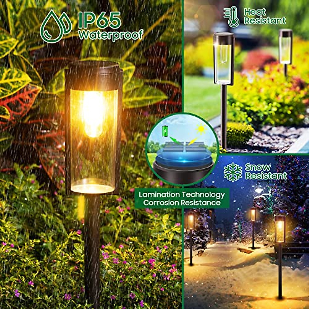 BUCASA Solar Pathway Lights Outdoor 6 Pack, Upgraded Super Bright Up to 12 Hrs Long Lasting Solar Outdoor Lights, IP65 Waterproof Auto ON/Off Landscape Path Lights for Walkway Driveway Patio Yard