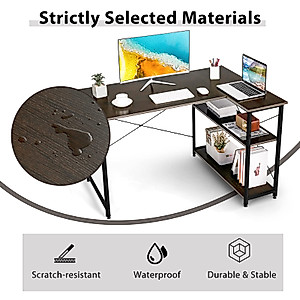Tangkula L-Shaped Computer Desk with Reversible Shelves, 48 Inch Corner Computer Desk, Modern Writing Study Desk Home Office Workstation, Space Saving Design (48 Inch, Brown)