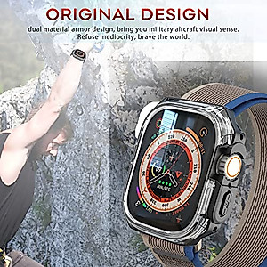 Armor Case for Apple Watch Ultra 49mm Case, Soft Matte Bumper + Hard Clear Face Frame, Military-Grade Anti-Scratch & Shockproof Watch Cover for Apple Watch Ultra Case 49mm Accessories - Black