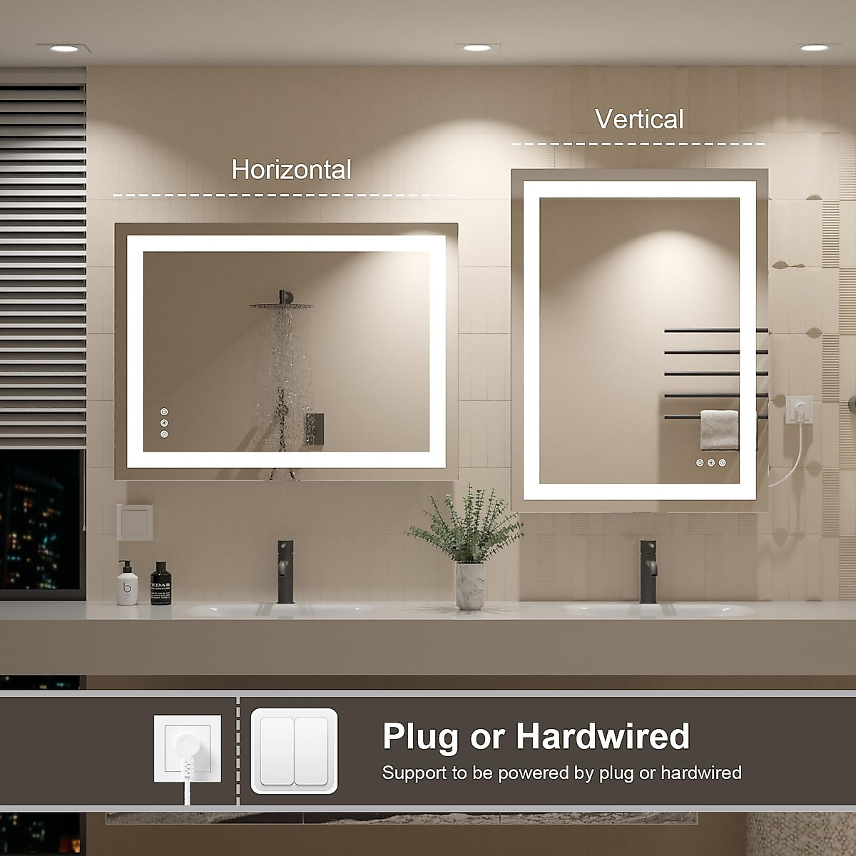 Modlicht 36" x24” LED Bathroom Mirror, Dimmable LED Mirror for Bathroom, Adjustable Warm/Natural/Cold Light, Memory Function, IP54, Lighted Bathroom Mirror with Smart Touch Button, Home Decor