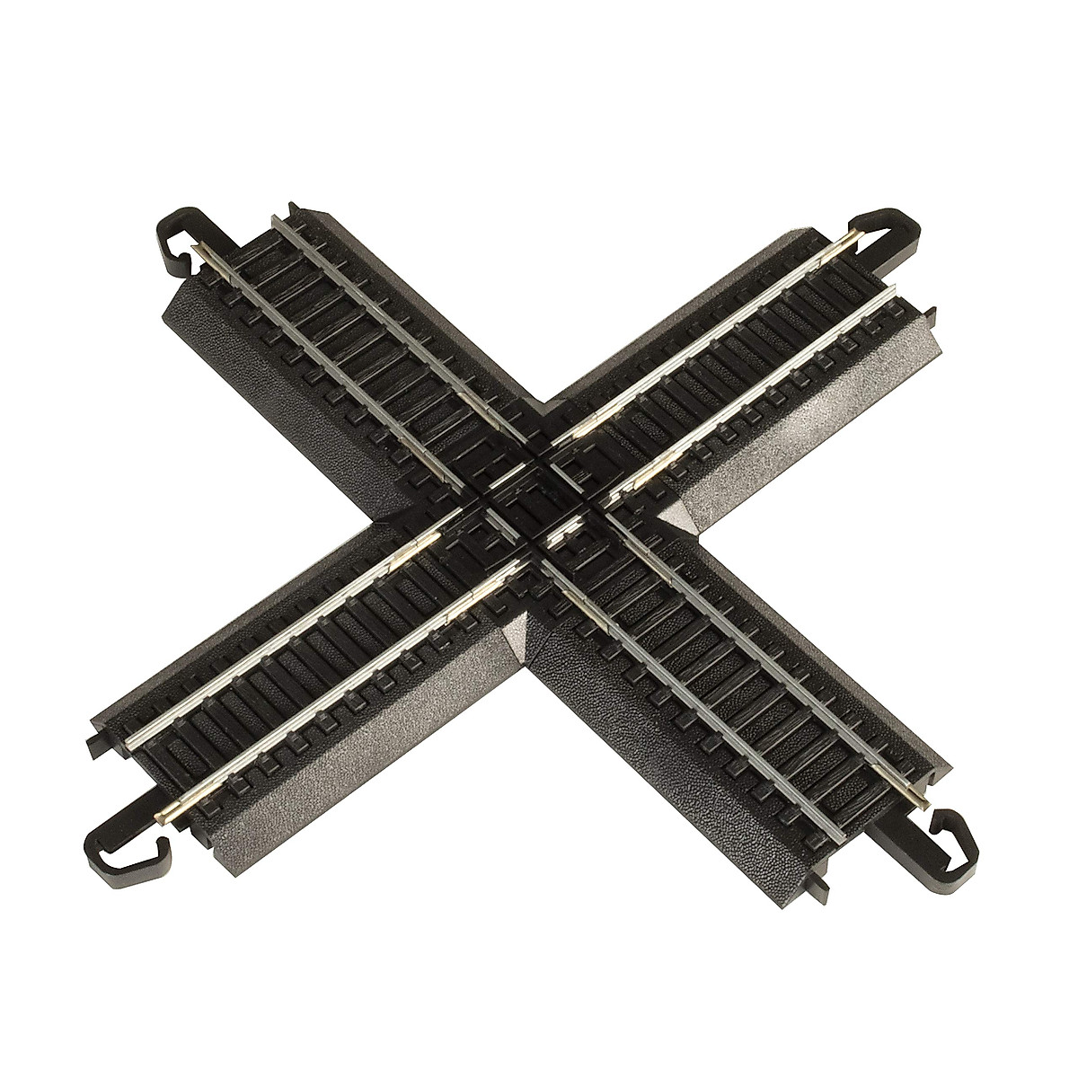 Bachmann Trains - Snap-Fit E-Z TRACK 90 DEGREE CROSSING (1/card) - STEEL ALLOY Rail With Black Roadbed - HO Scale