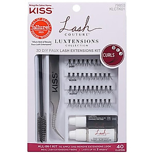 KISS Lash Couture Luxtension False Eyelashes, 'Lash Extension Kit', 12 mm, Includes 40 Wisps, Tweezers, Spoolie, Semi-Permanent Lash Adhesive And Remover, Contact Lens Friendly, Easy to Apply, Reusable Strip Lashes