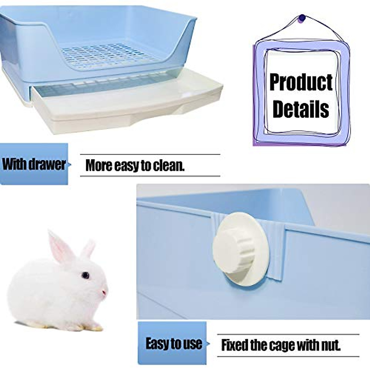 kathson Large Rabbit Litter Box Trainer, Potty Corner Toilet with Drawer Bigger Pet Pan for Adult Hamster, Guinea Pig, Ferret, Galesaur, Bunny and Other Animals (Brown)