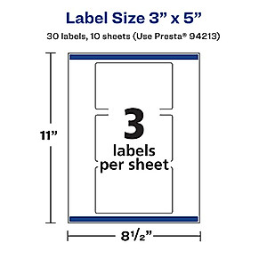Avery Durable Waterproof Rectangle Labels with Sure Feed, 3" x 5", 30 Oil and Tear-Resistant Waterproof Labels, Print-to-The-Edge, Laser/Pigment-Based Inkjet Printable Labels