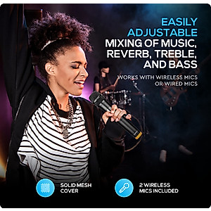 SoundBeast Wireless Karaoke & PA Mixer System - Includes 2 Wireless Microphones & 1 Mini Mixer - Bluetooth, Aux, Optical Input - Optical & Aux Output