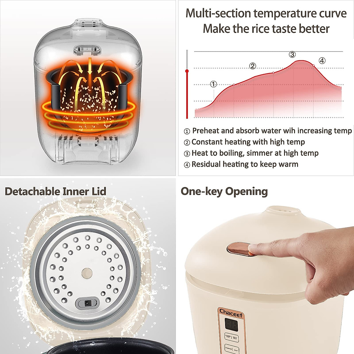 CHACEEF Mini Rice Cooker 2-Cups Uncooked, 1.2L Portable Non-Stick Small Travel Rice Cooker Beige & CHACEEF Travel Electric Kettle, 350ml Small Portable Kettle with Non-stick Coating, Pink