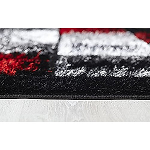 L'Baiet Rita Black Grey Red White Geometric Color Block Soft Shag Indoor 8' x 10' Area Rug