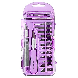 FantastiCAR Craft Knife Precision Cutter Hobby Knife Blades Set (18pcs) for Art Work, Scrapbooking, Stencil, Architecture Modeling, Wood Leather Working (Purple)