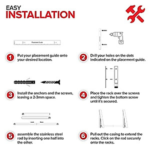Double Foldable Clothing Rack w/ Extension Rod, Wall-Mounted Retractable Clothes Hanger for Laundry Dryer Room, Hanging Drying Rod, Small Collapsible Folding Garment Racks, Dorm Accessories (Chrome)