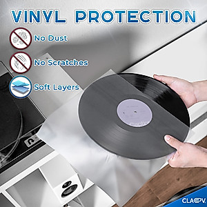 Claev 50 Anti Static Inner Record Sleeves for Vinyl LP Records (12 inch, Square, Translucent), Album Record Protective Plastic Covers for Storage