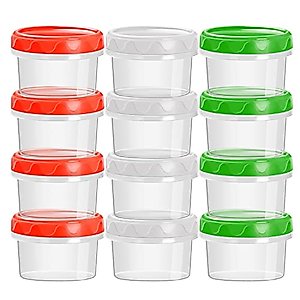 12-pack 2oz reusable small plastic containers with screw lids salad dressing container to go sauce condiment jello shot cups jars lunch box accessories baby food containers -mini-leakproof airtight