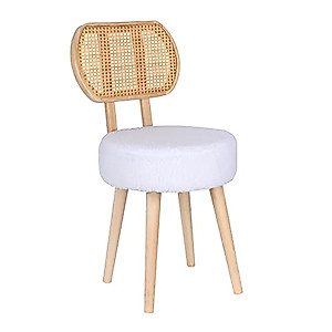 Rattan Dining Chair, Kitchen Dining Room Chairs, Mid Century Modern Boucle Chair, Stylish Upholstered Wood Accent Chair, Cute Sherpa Chair, Living Room Bar Stool Chair, Boho Makeup Vanity Chair, 1 Pc