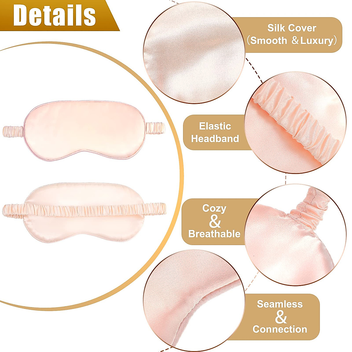 SATINIOR 4 Pcs Silk Bonnet Sleep Cap Women Silk Hair Wrap for Sleeping and Comfortable Sleep Eye Covering, 4 Piece Set(Black, Pink)