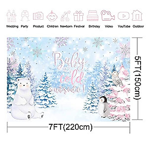 Avezano Winter Wonderland Baby Shower Backdrop 7x5ft Vinyl Baby It's Cold Outside Party Decorations Winter Snow Polar Bear and Penguin Baby Shower Banner Photography Background