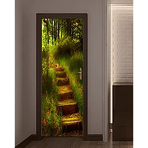 Door Mural - FLFK 3D Door Sticker Peel and Stick, Removable Self-Adhesive Scenic Door Wallpaper for Home Decor, 30.3 "W x 78.7 "L, Set of 2 Sheets