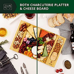 Unique Bamboo Cheese Board, Charcuterie Platter and Serving Tray for Wine, Crackers, Brie and Meat. Large and Thick Natural Wooden Server - Fancy House Warming Gift