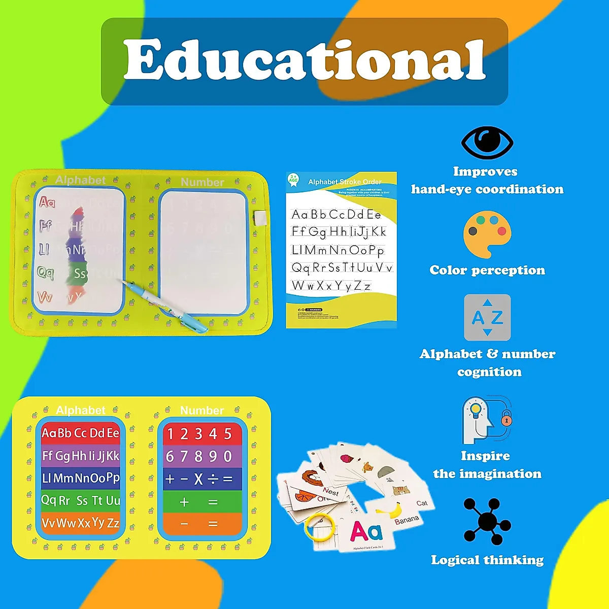 LST LISKTO Montessori Busy Book for Toddlers 1-3 | Reusable Preschool Learning Activities | No Messy Ink, Just Water! Perfect for Developing Reading/Writing Skills & Portability