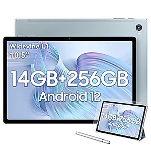 Blackview 10.5 inch Android 12 Tablet, Widevine L1, 14GB+256GB/TF 1TB, 8280mAh Battery, 13MP+8MP Cameras, Octa-Core Gaming Tablet with Stylus, FHD+ IPS Screen/5G WiFi/Quad Speakers/GPS-Tab 15 Pro Blue