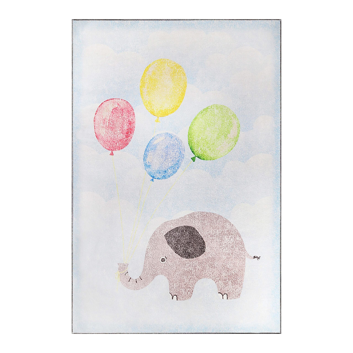 SUPERIOR Kids Indoor Area Rug, Elephant Design, Cute Rugs for Bedroom, Nursery, Playroom, Living Room, Entryway, Unique Accent, Soft Cotton Backed Rugs, Nursery Collection, 4' x 6', Baby Blue