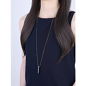 COAI Gemstone Black Obsidian Genuine Stone Hexagonal Pointed Pendant Necklace