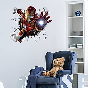 Superhero Wall Decals 3D Realistic Cool Wall Sticker Water Proof Self-Adhesive Vinyl for Boys Bedroom Bathroom Nursery Decoration Gift Supplies（15.7inx19.7in）
