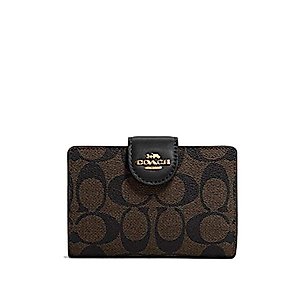 Coach Women's Medium Corner Zip Wallet in Signature Canvas (Brown - Black)