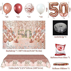 50th Birthday Decorations Women - Rose Gold Happy 50th Birthday Decor Include Balloon Garland Arch Kit,50th Birthday Backdrop,Tablecloth,Number 50 Foil Confetti balloon 50 Years Old Party Supplies