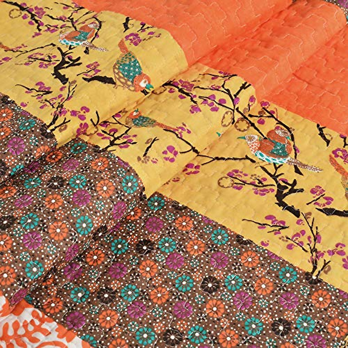 Lush Decor Royal Empire Throw - Floral Stripe Reversible Design Blanket - 60” x 50”, Tangerine