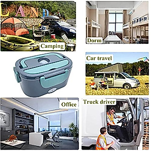 Electric Lunch Box Food Warmer Heater, 12V 24V 110V High Power Portable Microwave for Adults Food Heating, 1.5L Removable Stainless Steel Container for Car, Truck, Office, Home, Camping, Picnic