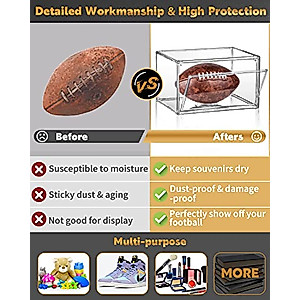Football Display Case Full Size, Clear Acrylic Football Case Display Case with Magnetic Door and UV Protection, Professional Grade Stackable Football Display Box - 1 Pack