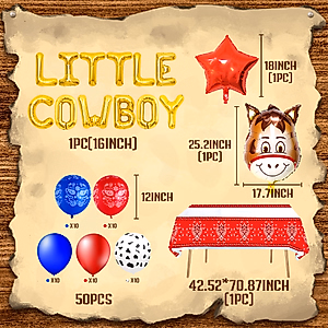 JeVenis Little Cowboy Baby Shower Decorations Western Baby Shower Decoration Wild West Baby Shower Balloons Cowgirl Tablecloth Horse Balloon
