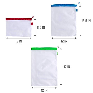 Goodful Reusable Mesh Produce Bags, Washable, Breathable and See-Through with Colorful Drawstring Toggle Closures, For Grocery Shopping, Fruits, and Vegetable, 12 Pack, Multicolor