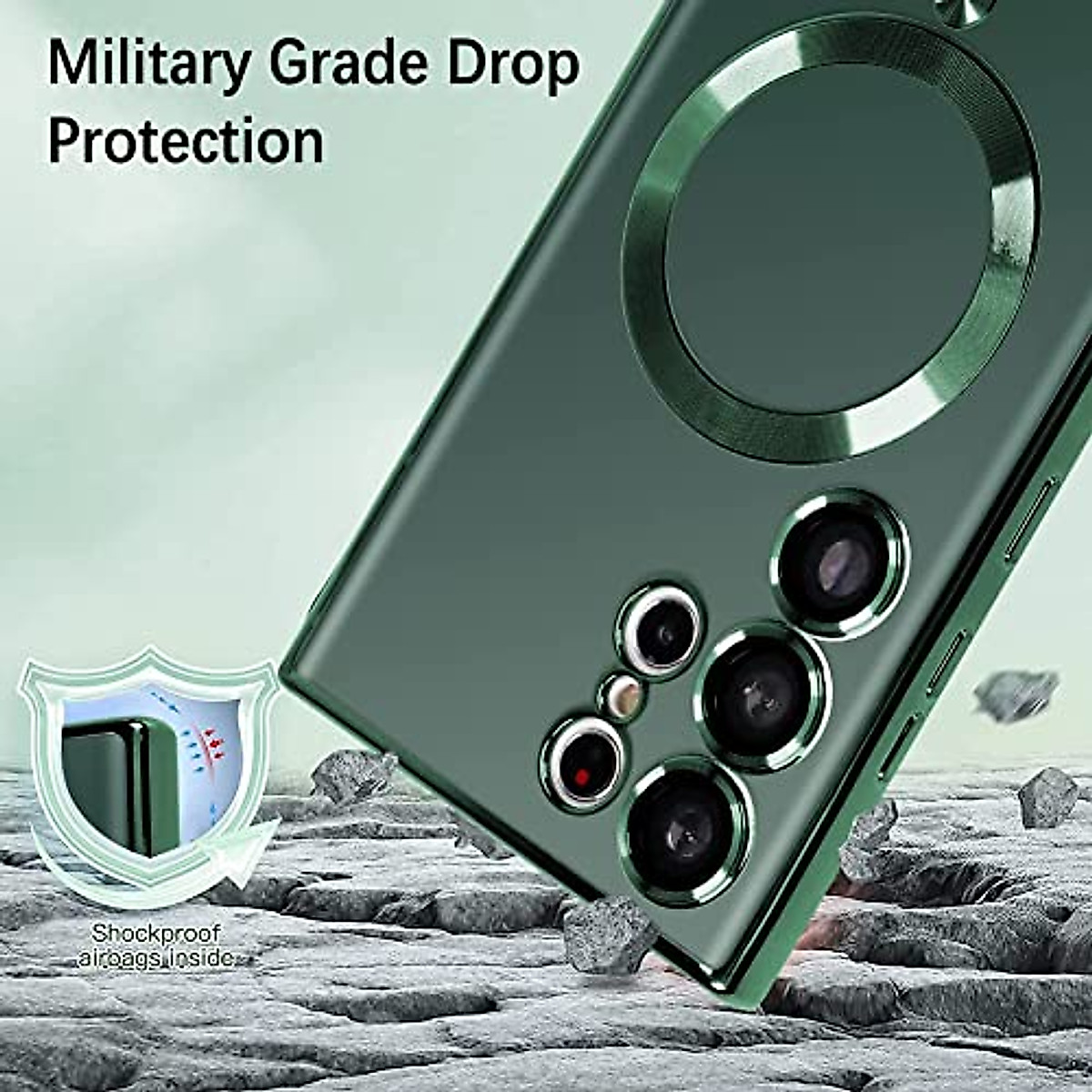 WPCase Magnetic Clear Case Designed for Samsung Galaxy S23 Ultra Green with [Camera Lens Protector & Compatible with MagSafe] Electroplated Soft TPU Shockproof Anti-Scratch Phone Case for Women Men