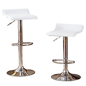 Roundhill Furniture Contemporary Chrome Air Lift Adjustable Swivel Stools with White Seat, Set of 2