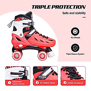 METROLLER Roller Skates for Girls and Boys Teens, Adjustable 4 Sizes for Kids Toddler Rollerskates with Light up Wheels, for Youth Women and Men